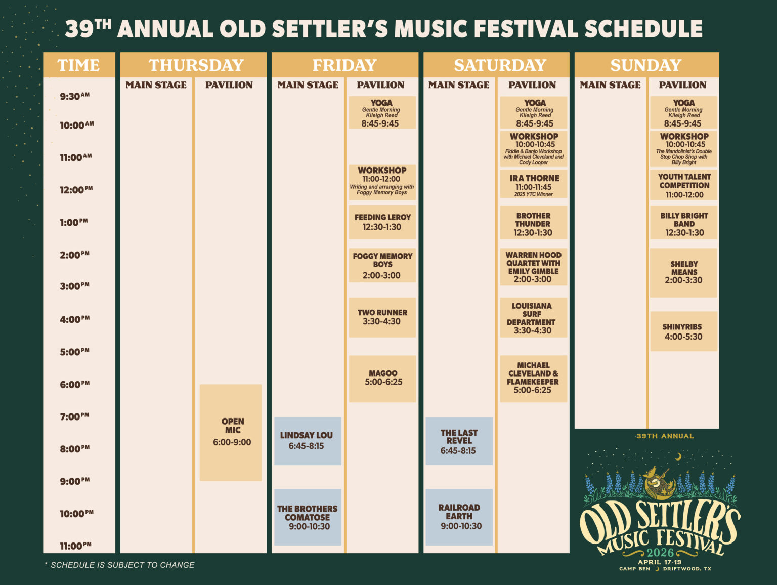 Info, Schedule and Map – Old Settlers Music Festival